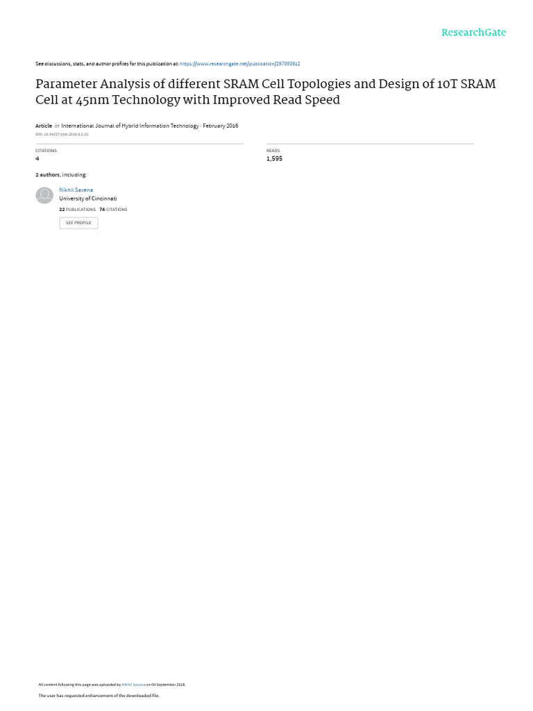 Parameter Analysis of Different SRAM Cell Topologi | PDF | Electronics | Computer Memory