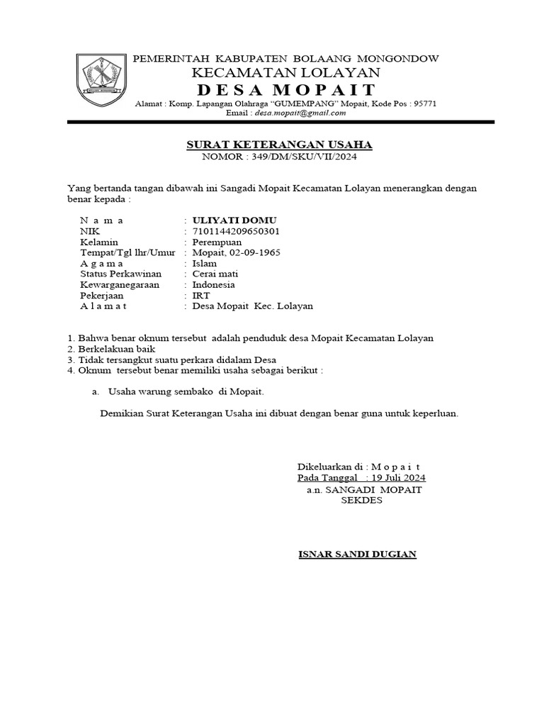 Contoh Suket Usaha | PDF