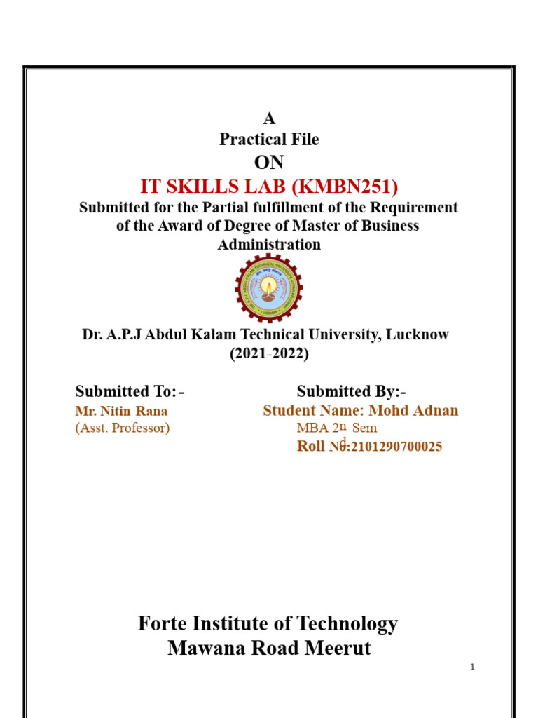 MBA 2nd Sem IT Skills Lab Project | PDF | Microsoft Excel | Computing