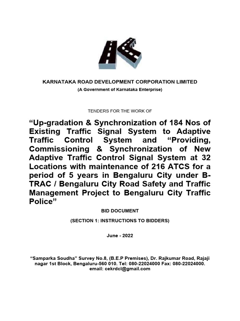 Bengaluru Adaptive Traffic Control Tender | PDF | Specification ...