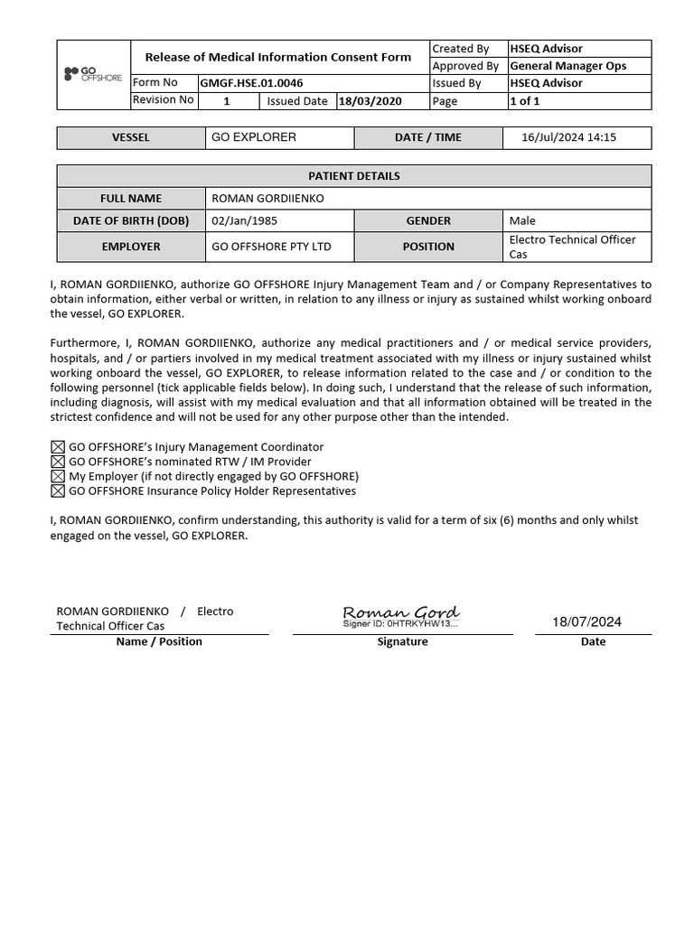 GORDIIENKO ROMAN GMGF - HSE.01.0046 - Release of Medical Information ...