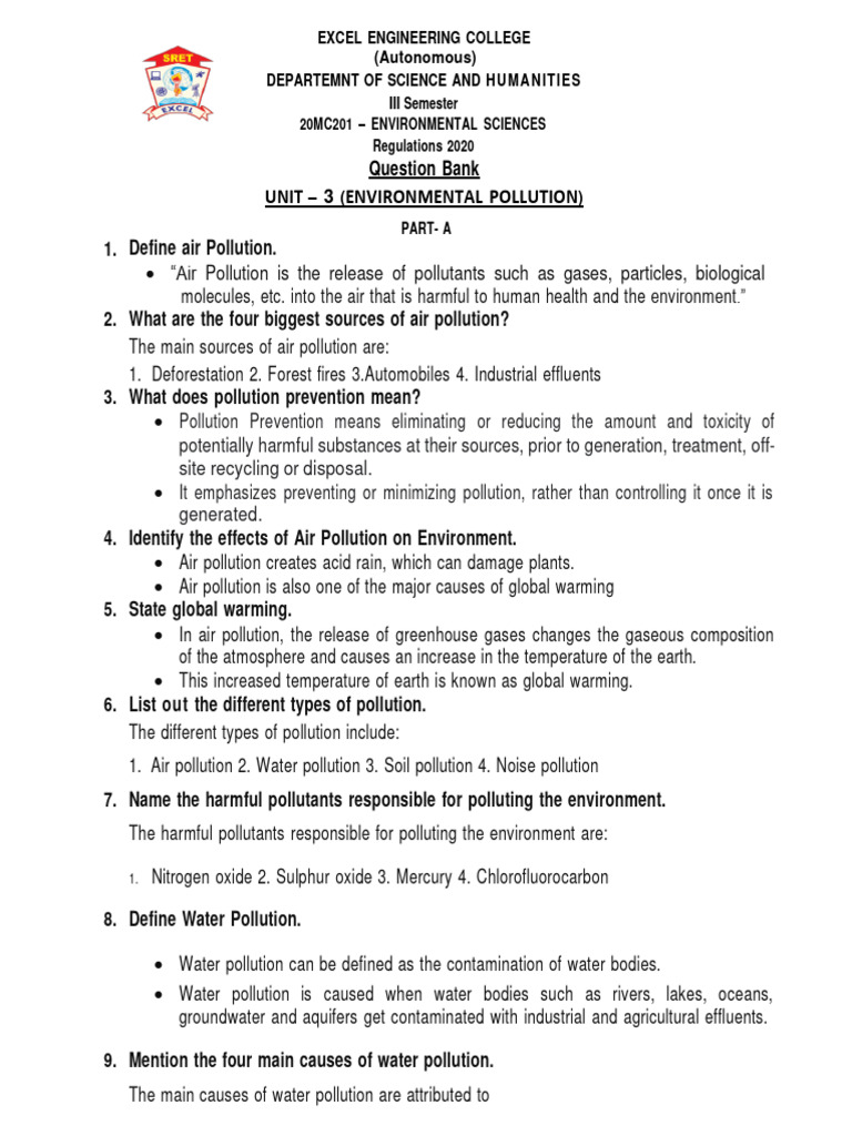Evs Unit 3 QB & Answer | PDF | Water Pollution | Pollution