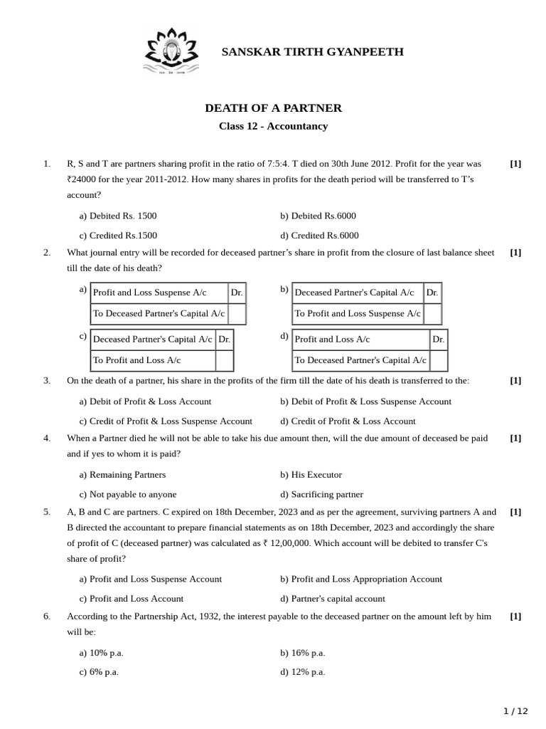 Death of Partner | PDF | Goodwill (Accounting) | Debits And Credits
