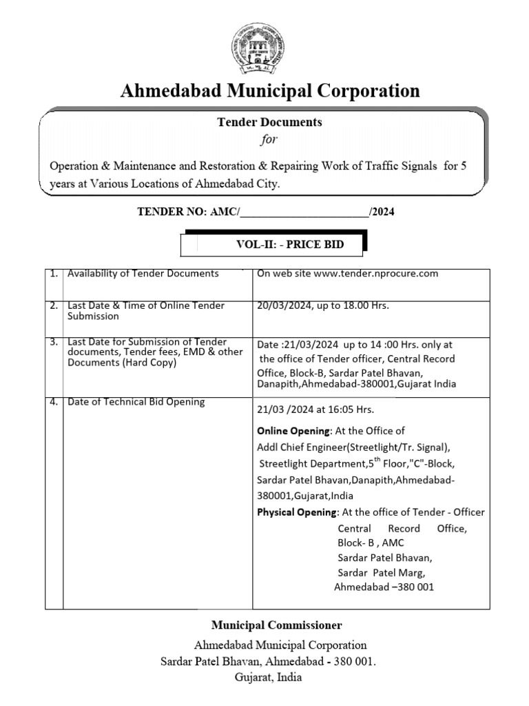 AMC Tender Document Financial Bid | PDF | Traffic Light | Prices