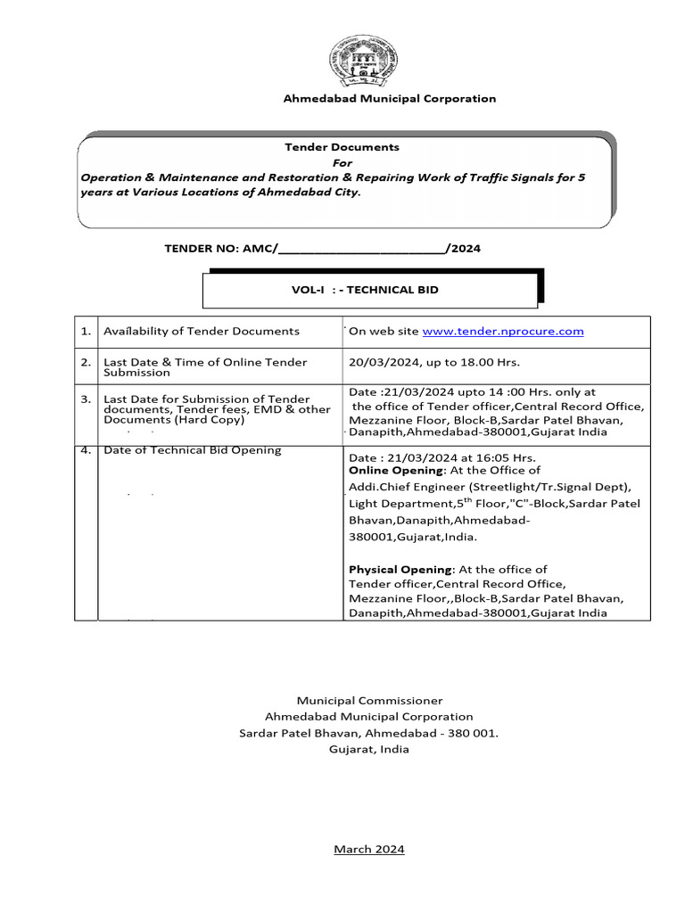 AMC Tender Document Technical Bid | PDF