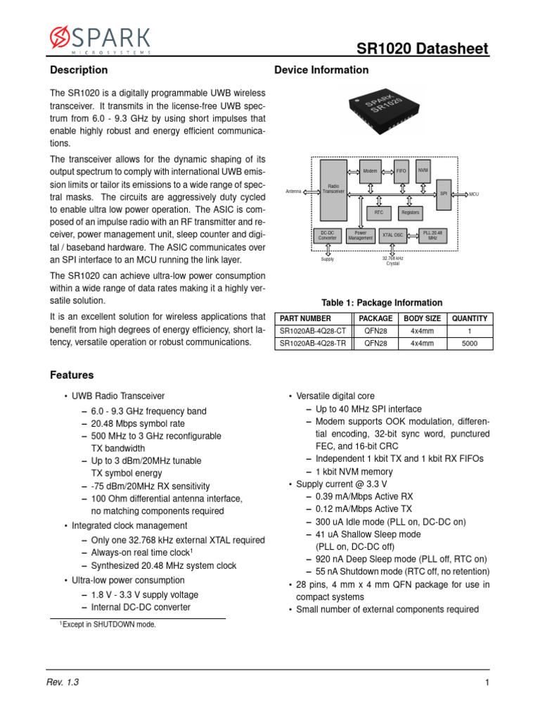 Datasheet SR1020 Customer | PDF | Ultra Wideband | Electrical Engineering