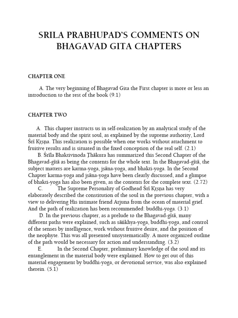 20 SP Comments BG Chapters | PDF | Bhagavad Gita | Indian Philosophy