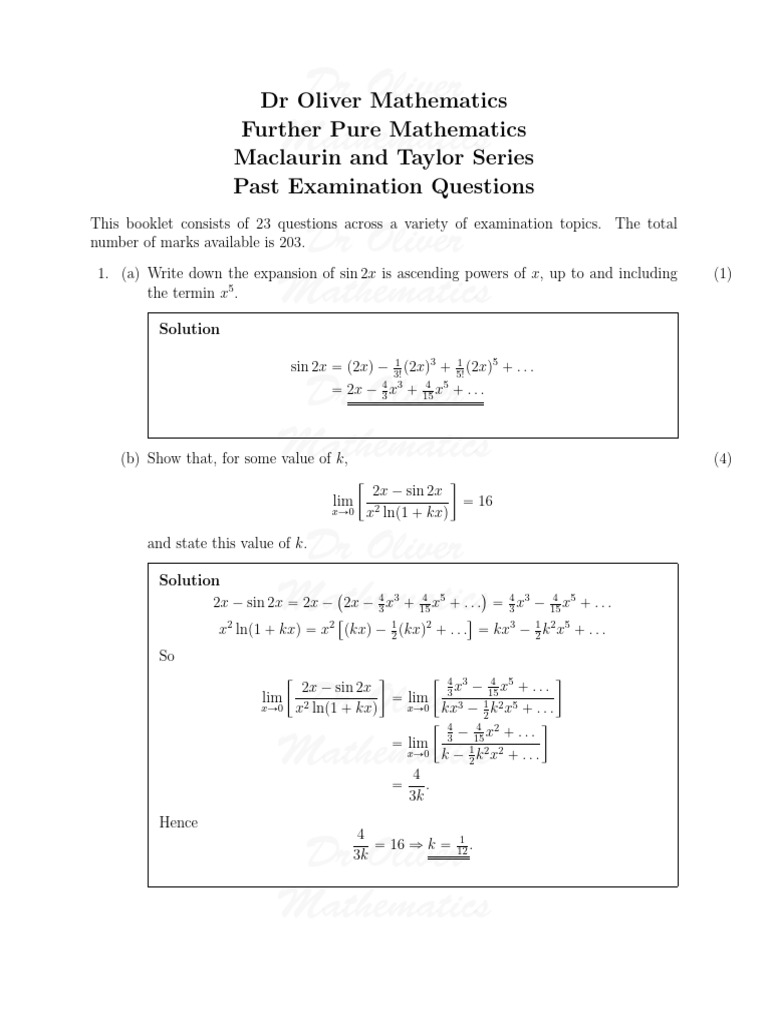 Dr Oliver's Mathematics Exam Questions | PDF | Elementary Mathematics ...