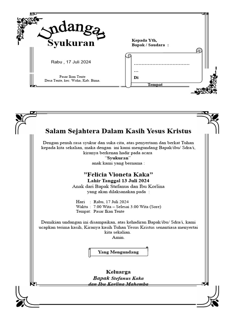 Undangan Syukuran (Kristen) | PDF