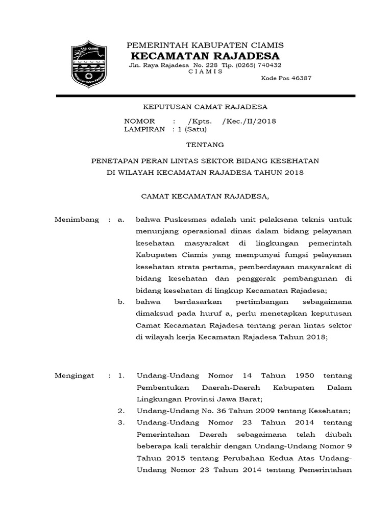SK Peran Lintas Sektor Di Bdang Kesehatan | PDF