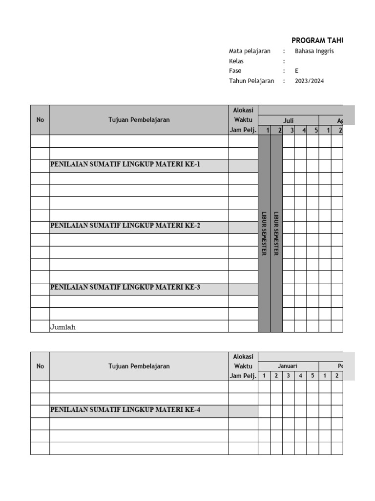 CONTOH PROGRAM TAHUNAN KURIKULUM MERDEKA | PDF