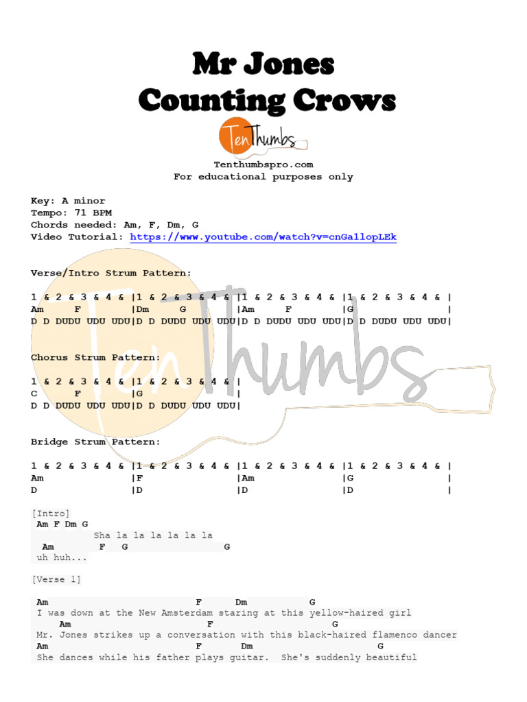 Counting Crows - Mr. Jones - Ukulele | PDF | Song Structure | Pop Songs