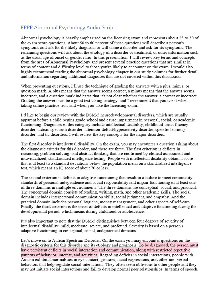 EPPP Abnormal Psychology | PDF | Major Depressive Disorder | Bipolar ...