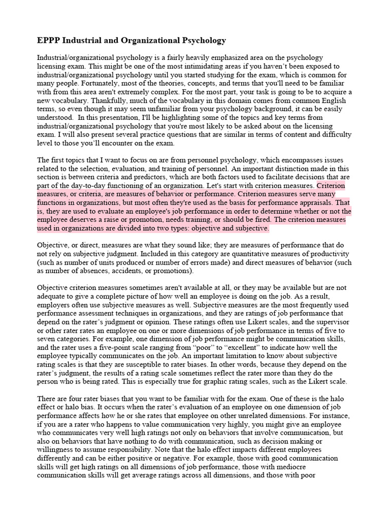 EPPP Industrial and Organizational Psychology | PDF | Leadership ...