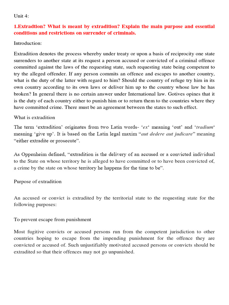 Unit 4 | PDF | Extradition | Treaty