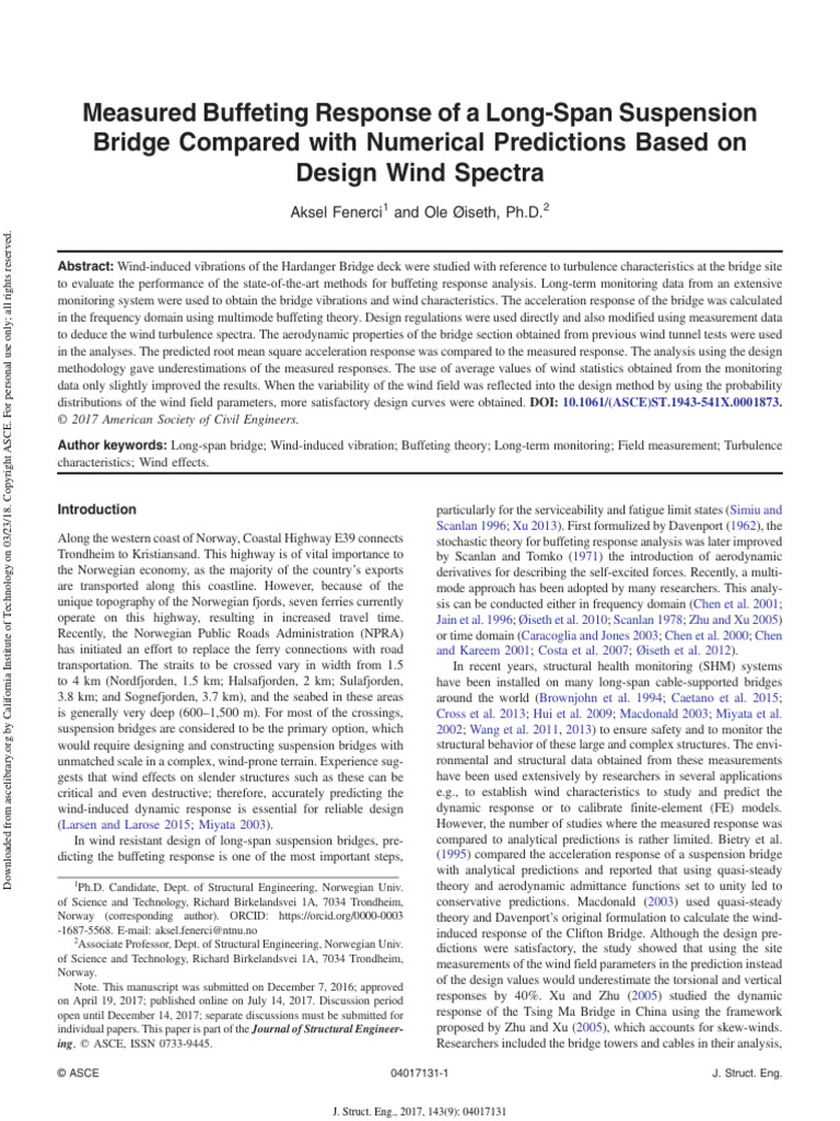Measured Buffeting Response of A Long-Span Suspension Bridge Compared ...