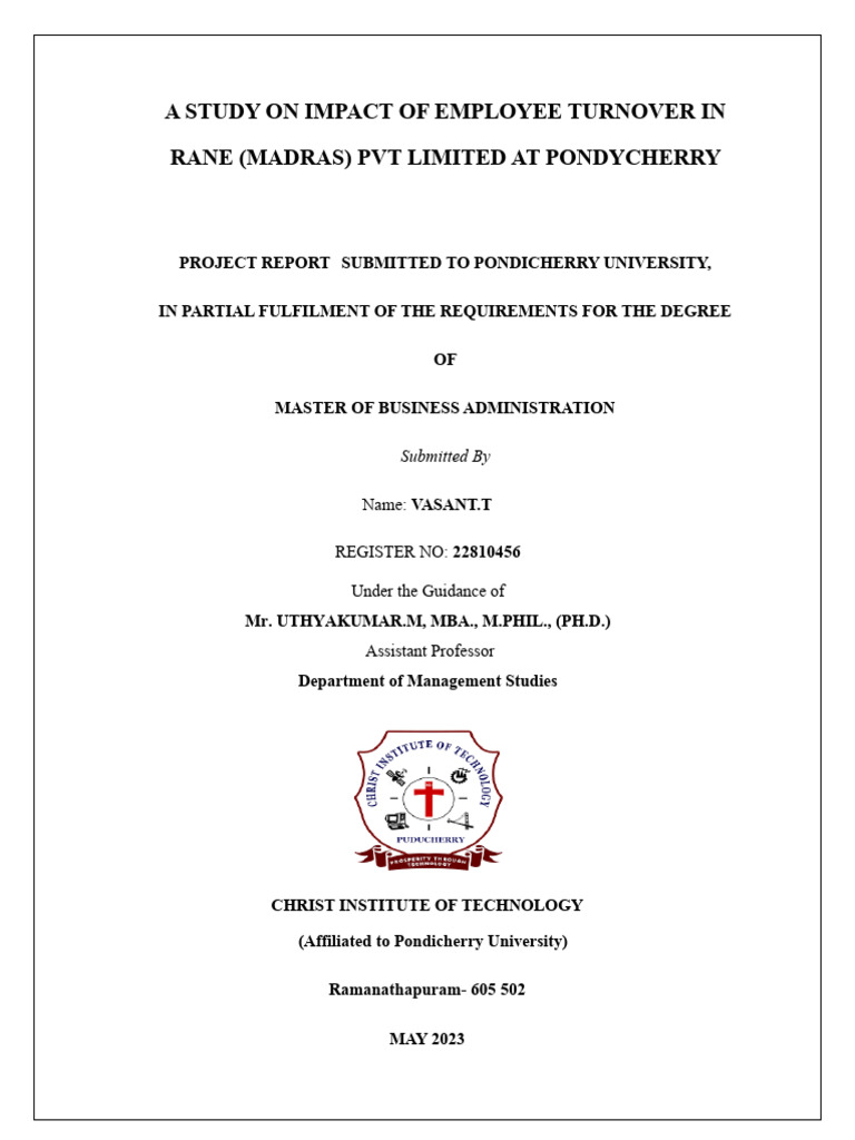 Rane PROJECT FINAL | PDF | Brake | Turnover (Employment)