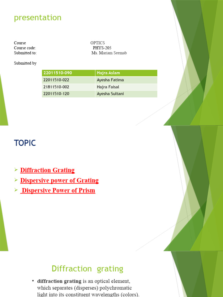 Filtered PPT of Diffraction Grating, Dispersive Properties of Prism and Grating | PDF | Optics ...
