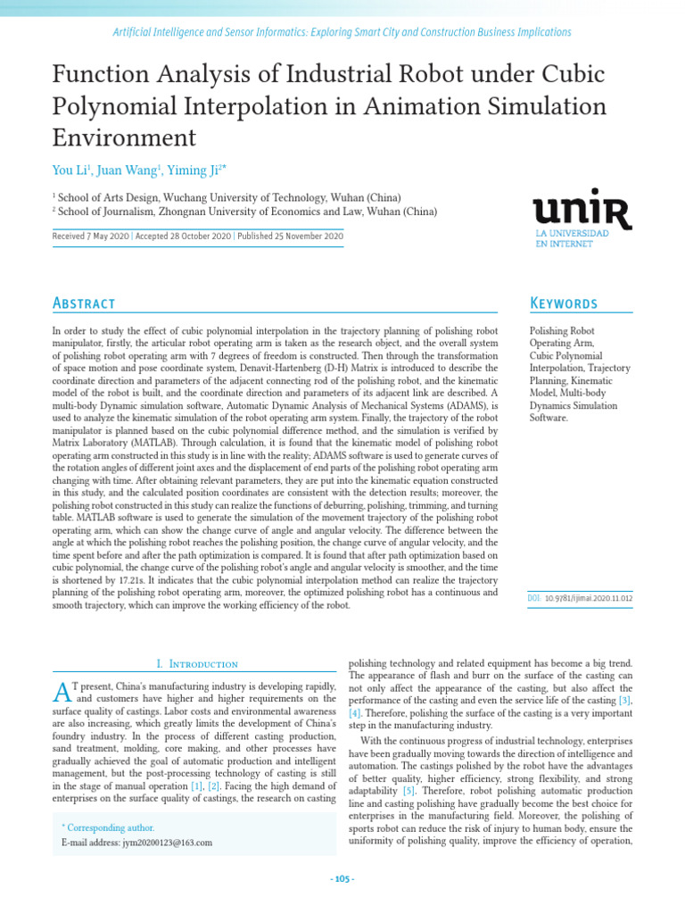 Function Analysis of Industrial Robot Under Cubic Polynomial Interpolation in Animation ...