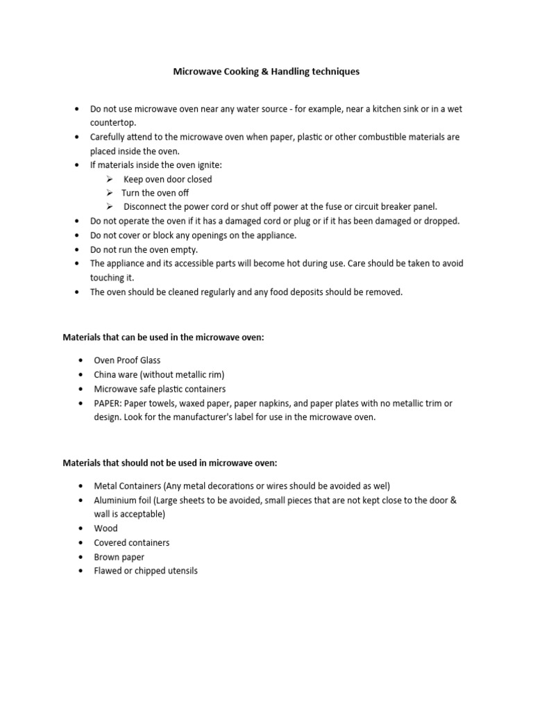 Microwave Safety and Usage Guidelines | PDF