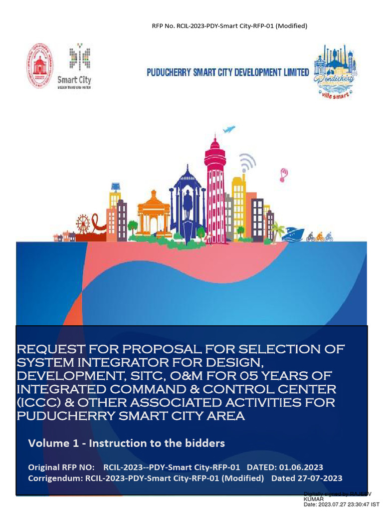 ICCC System Integrator RFP for Puducherry | PDF | Request For Proposal ...