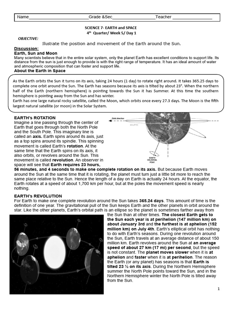 Objective | PDF | Earth | Rotation