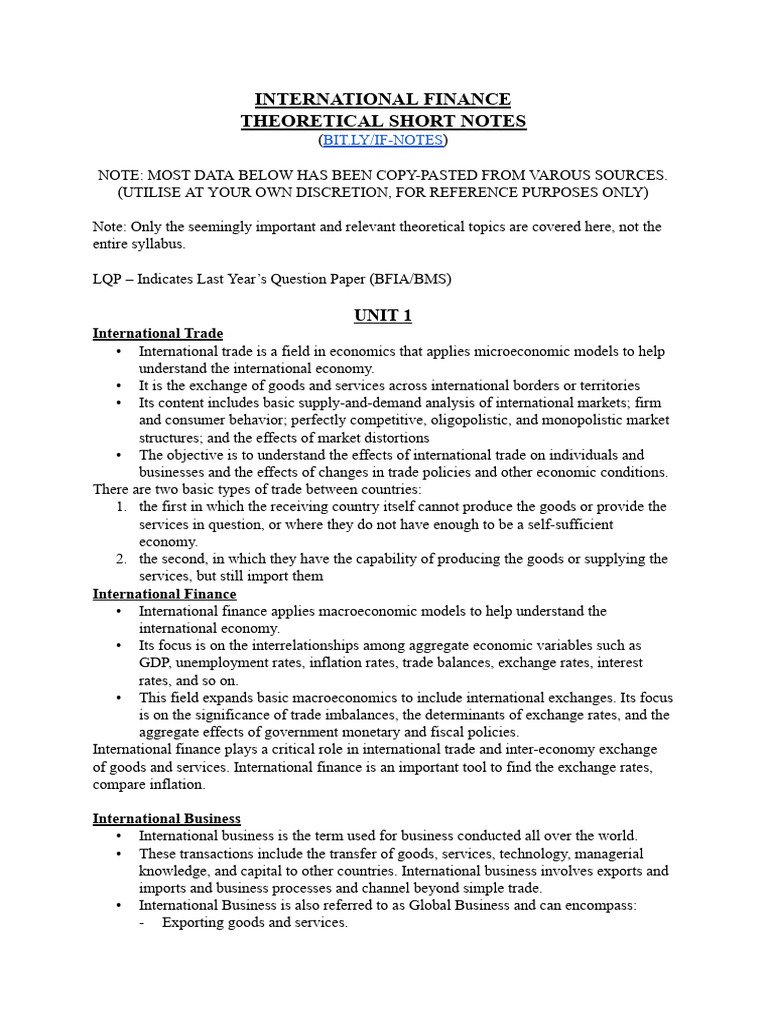 International Finance - Short Notes (Theory) | PDF | Cost Of Living ...