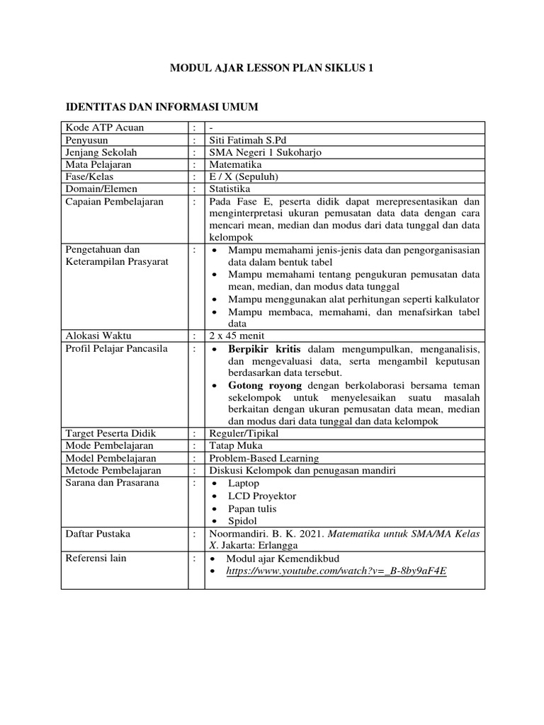 Modul Ajar Matematika | PDF | Karier & Perkembangan | Sains & Matematika