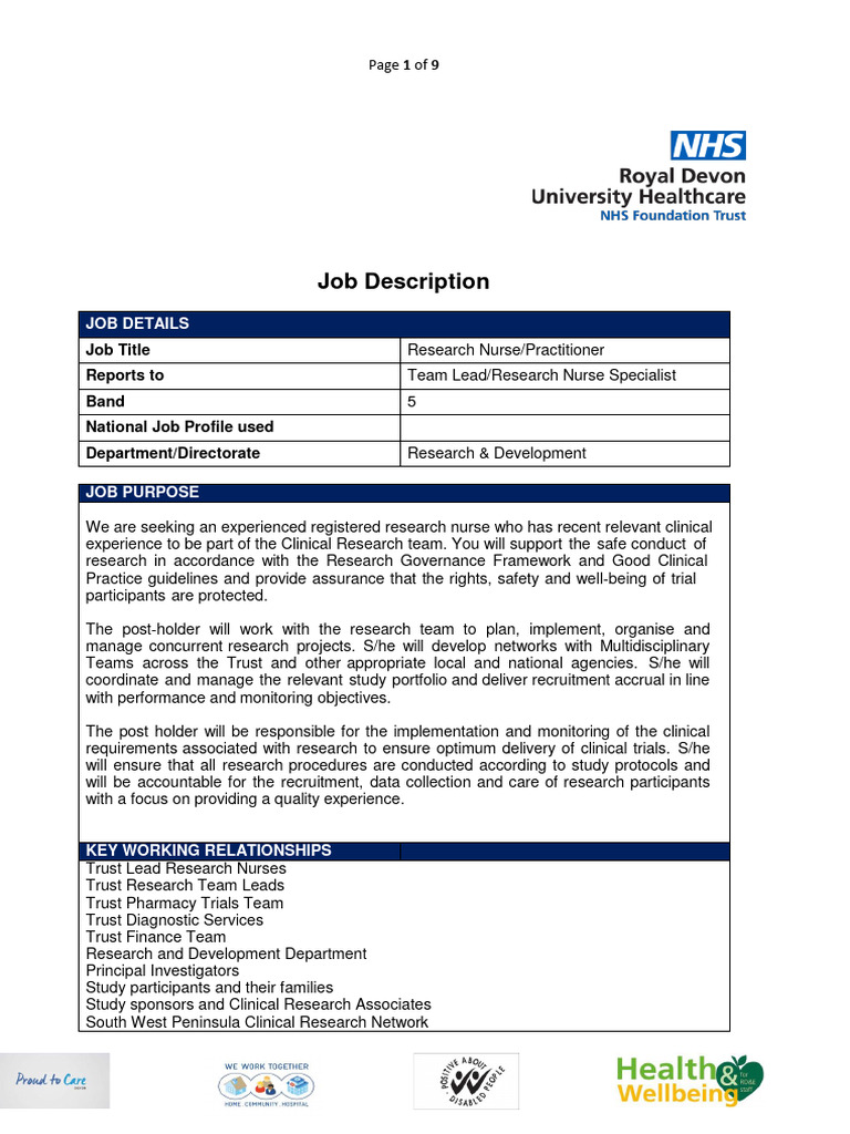 Job Description - Research Nurse | PDF | Clinical Trial | Nursing