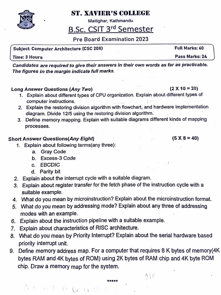 CSC 208 Computer Architecture Exam 2023 | PDF | Teaching Methods & Materials