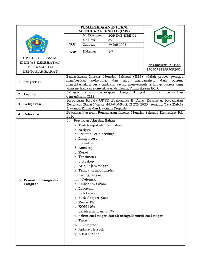 IMS-01-Rev 05 Pemeriksaan IMS | PDF | Pengembangan Diri | Kesehatan ...