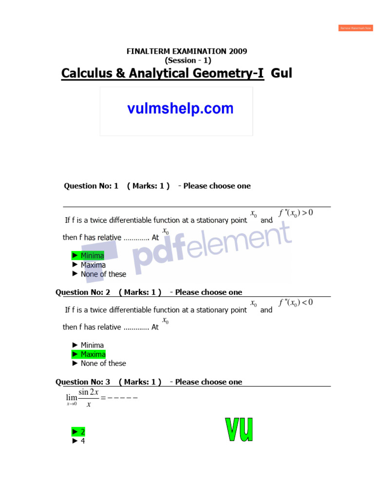 MTH101 Final Term Solved MCQs Shared by Gulshin Ali by Artist H25 | PDF