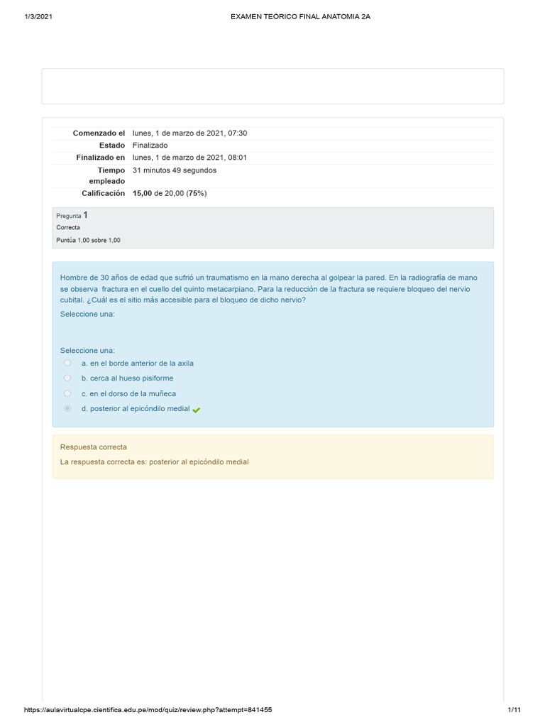 Examen Teórico Final Anatomia 2a | PDF | Anatomía | Anatomía humana