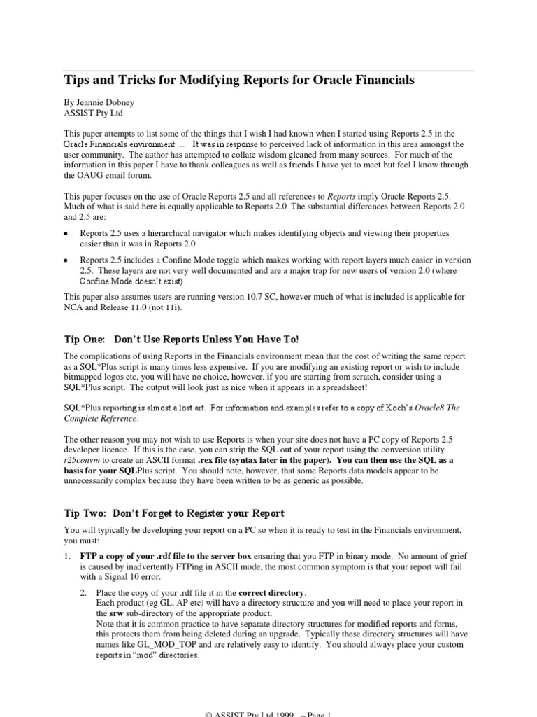 Tips Tricks Reports | PDF | Parameter (Computer Programming) | Oracle Database