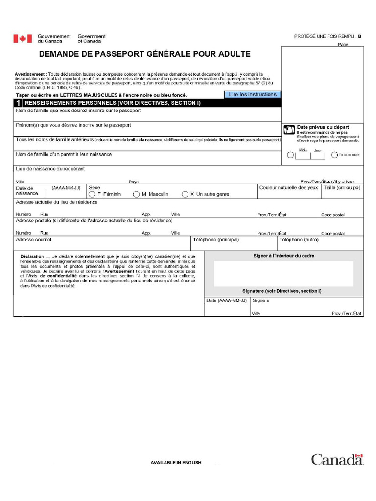 Formulaire de Demande de Passeport | PDF