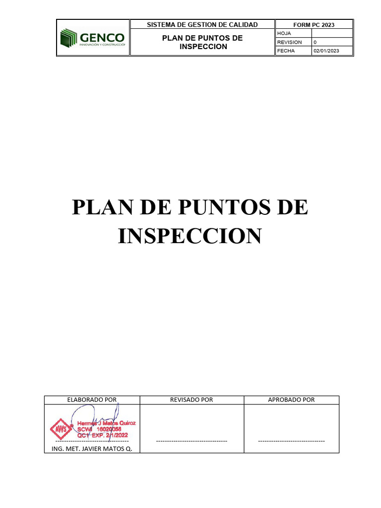 Plan de Puntos de Inspeccion | PDF | Procesos de negocio