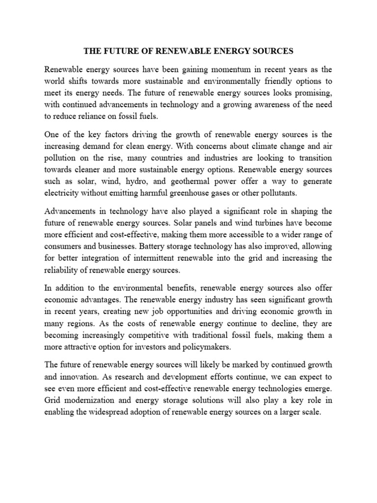 Future of Renewable Energy Sources | PDF | Renewable Energy | Energy ...
