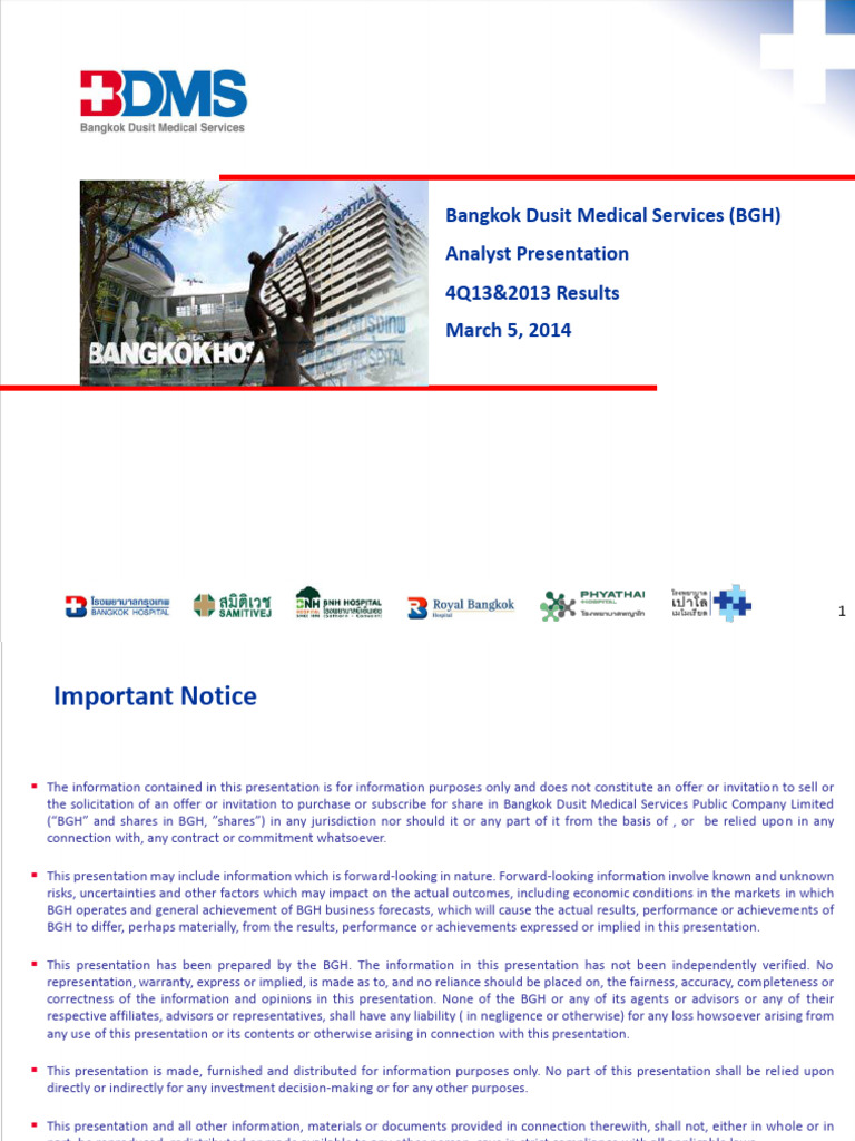BDMS Investor Presentation 2013 | PDF | Hospital | Patient