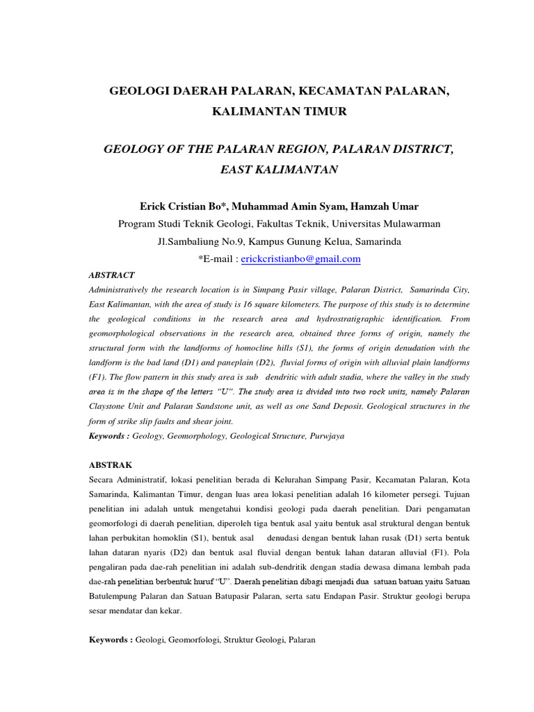 Geology of The Palaran Region, Palaran District, East Kalimantan | PDF