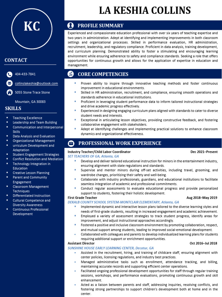 LA KESHIA COLLINS Designed Resume | PDF | Teachers | Learning