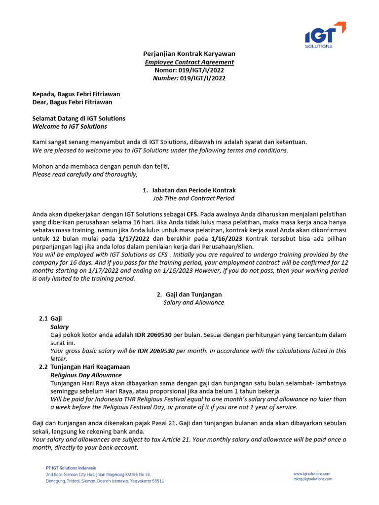 Contoh Offer Letter | PDF