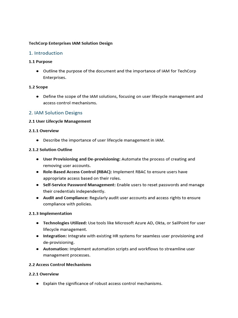 Techcorp Enterprises Iam Solution Design | PDF | Access Control | Security