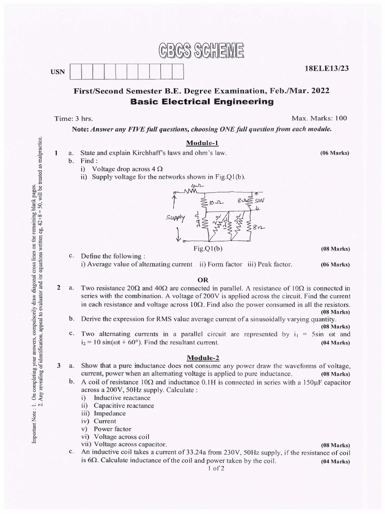 Basic Electrical Engineering Q Papers | PDF