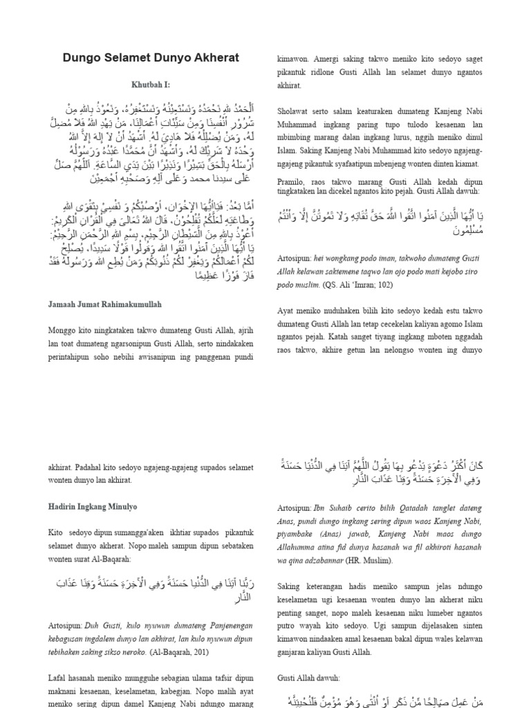 Dungo Selamet Dunyo Akherat | PDF
