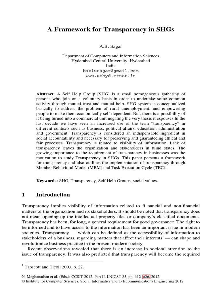 5a A Framework For Transparency in Shgs | PDF | Transparency (Behavior ...