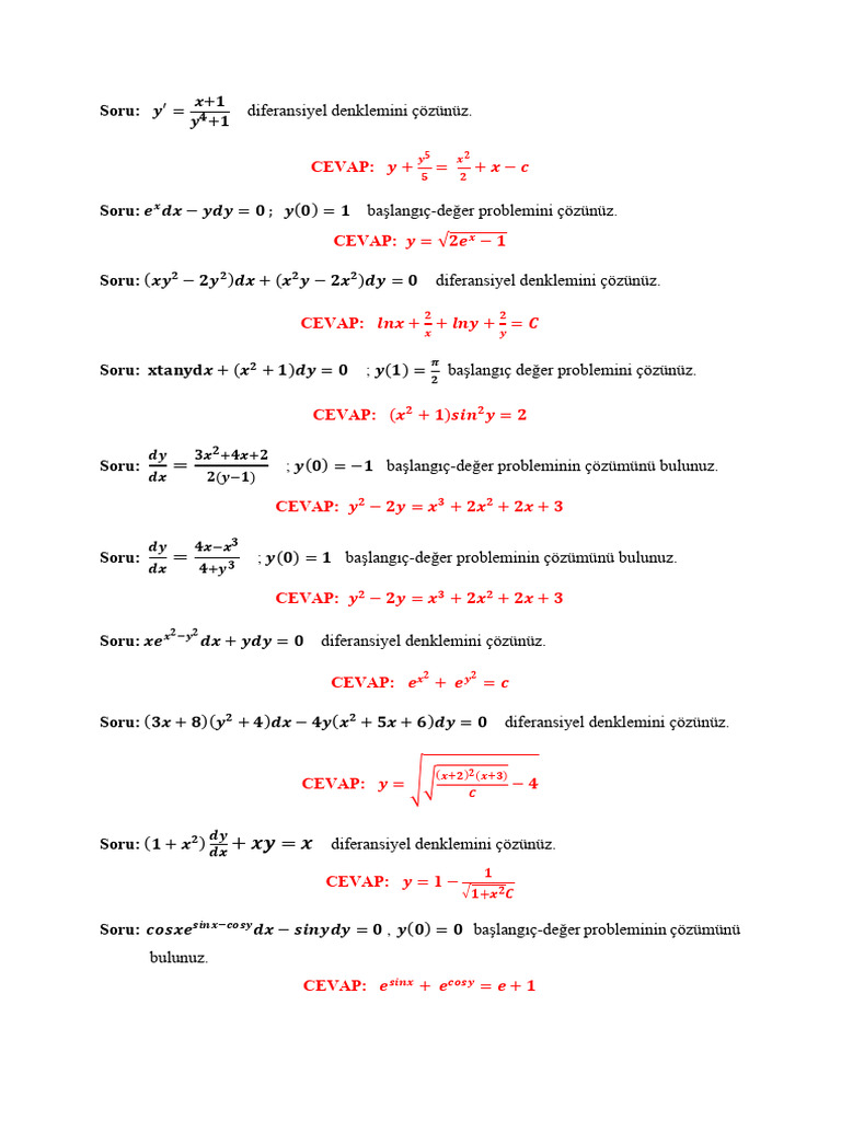 Değişkenlerine Ayrılabilir Ve Homojen Denklemler | PDF