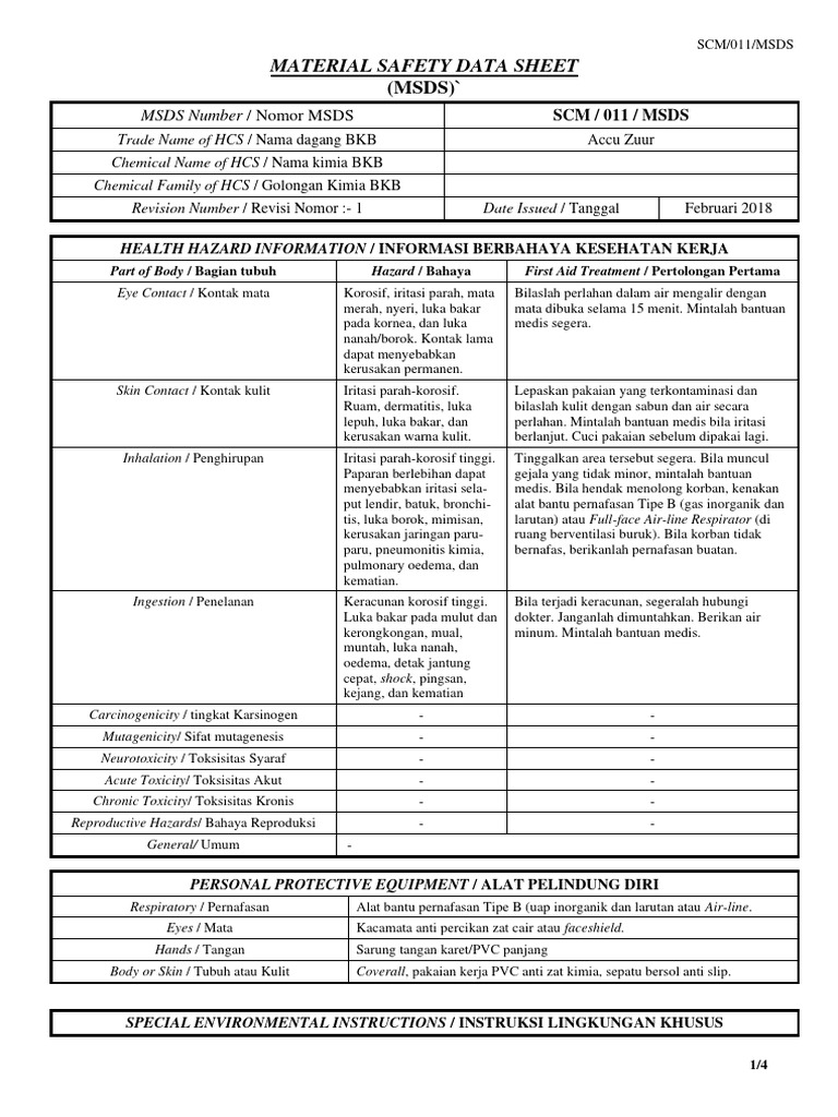 SCM-Accu Zuur-MSDS-011 | PDF