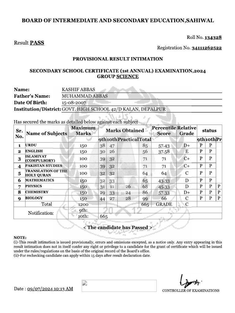 Kashif Abbas Result | PDF