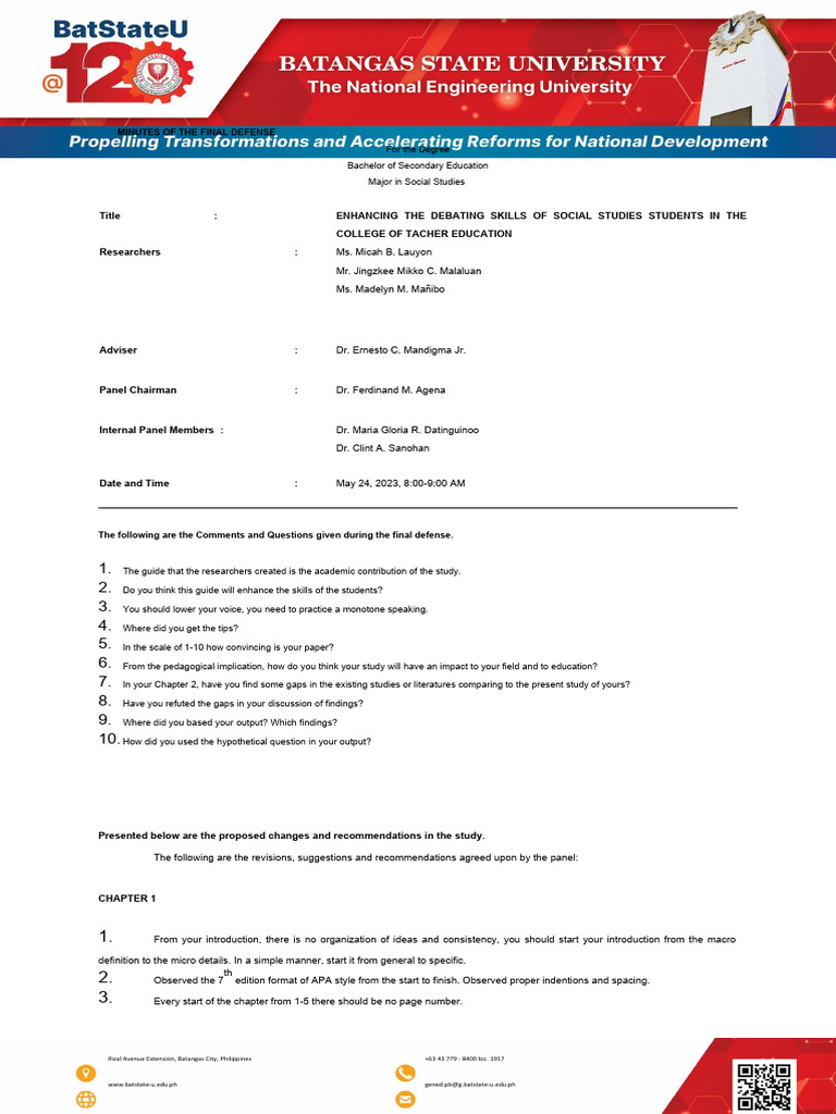 Final Defense Minutes | PDF | Human Communication | Cognition