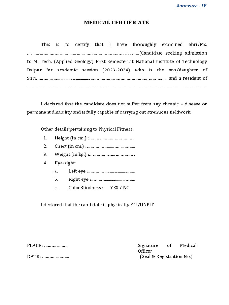 Medical Certificate | PDF